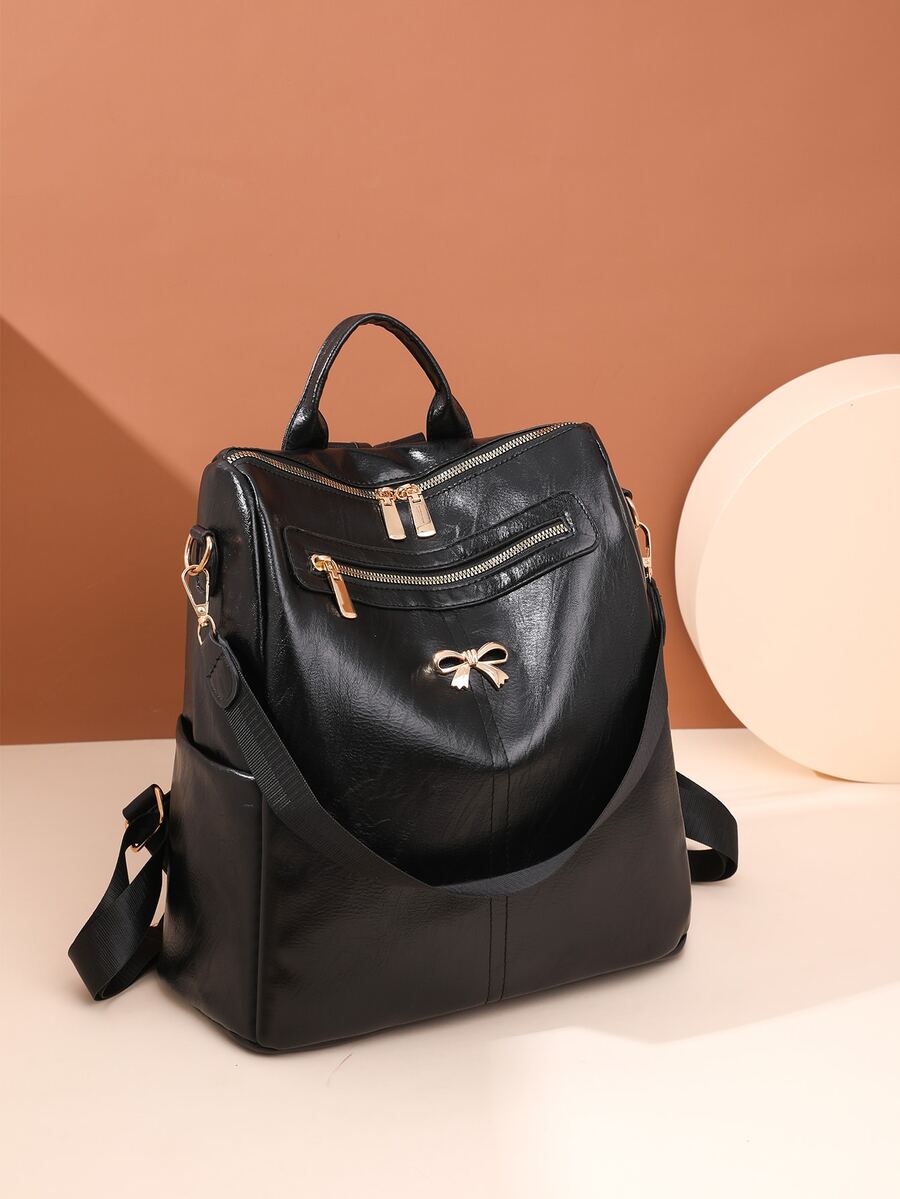 Bow Decor Zip Front Functional Backpack for Women, Rookies & White ...