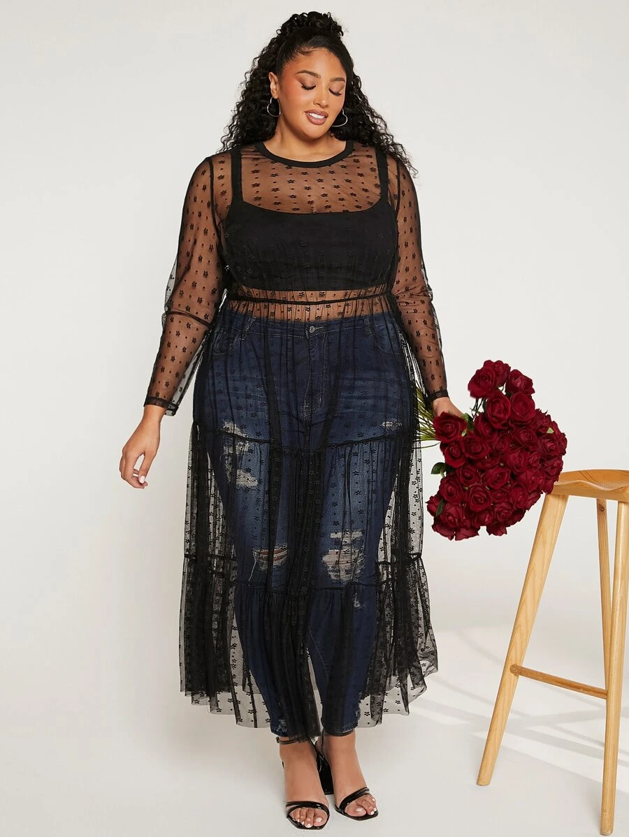 SHEIN CURVE+ Plus Floral Mesh Dress Without Cami Top | SHEIN USA