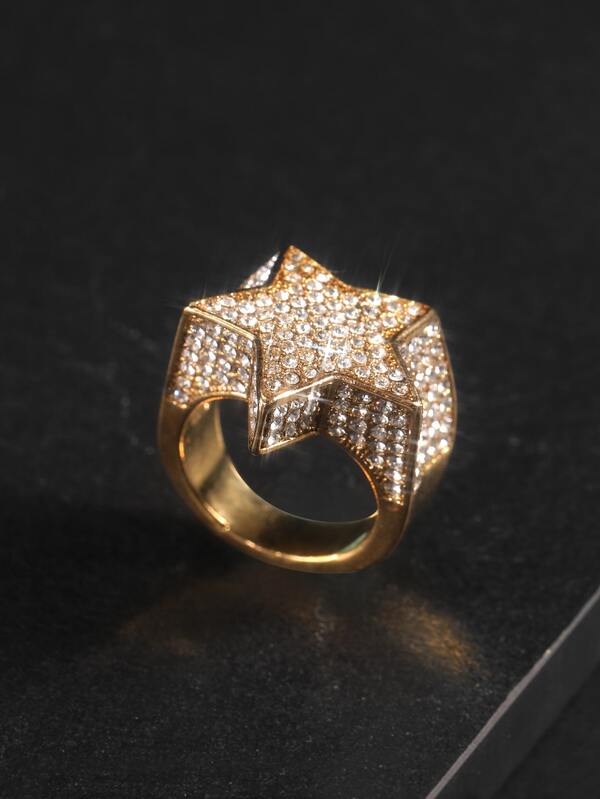1pc Hip Hop For Women Men Fashion Rhinestone Star Decor Ring Perfect ...
