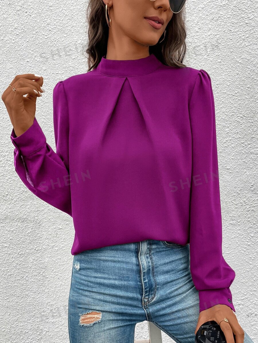 Shein Lune Mock Neck Puff Sleeve Blouse For Sale Australia New