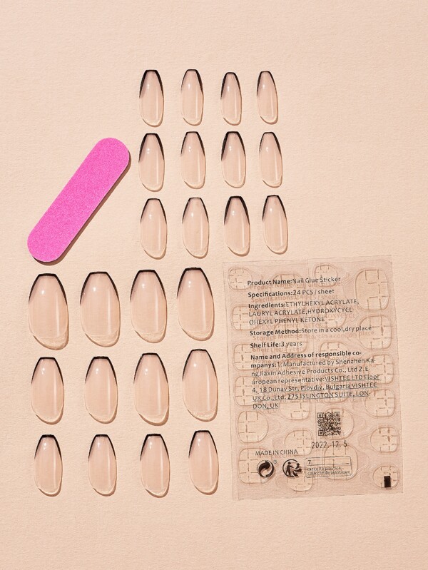 Elevate Your Style with 24pcs Short Coffin Black French Two Tone Fake ...