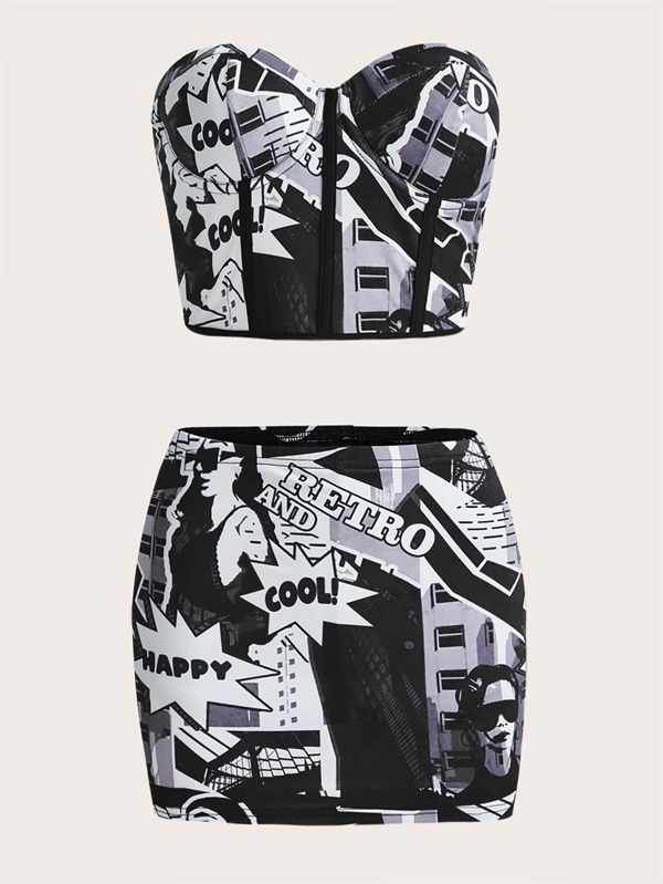 SHEIN ICON Pop Art Print Tube Top & Bodycon Skirt | SHEIN UK
