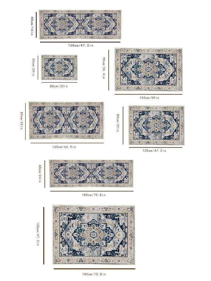 1pc Geo Print Rug,Vintage Polyester Washable Floor Carpet For Home ...