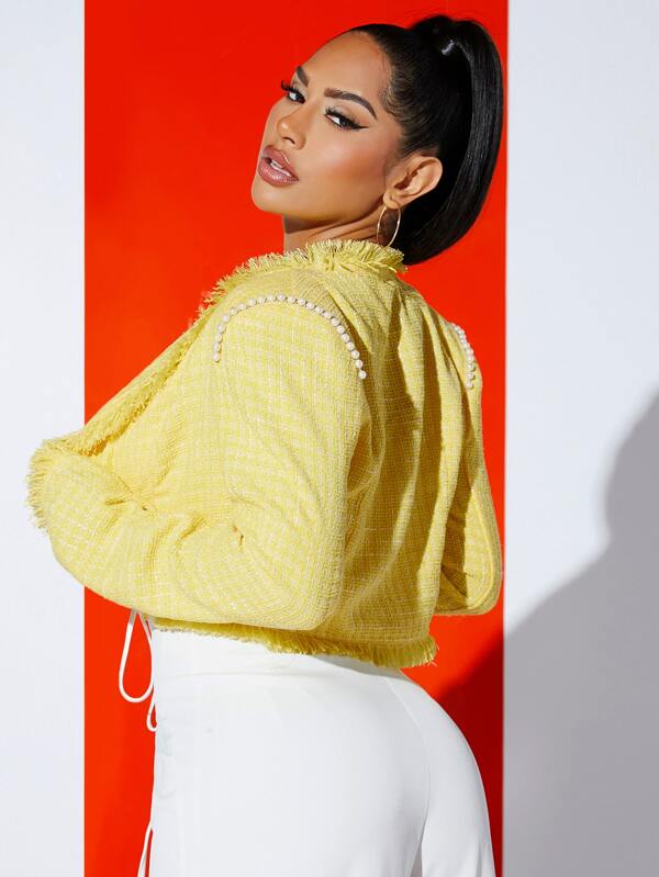 SHEIN X Paeka SHEIN SXY Frayed Trim Tweed Jacket | SHEIN USA