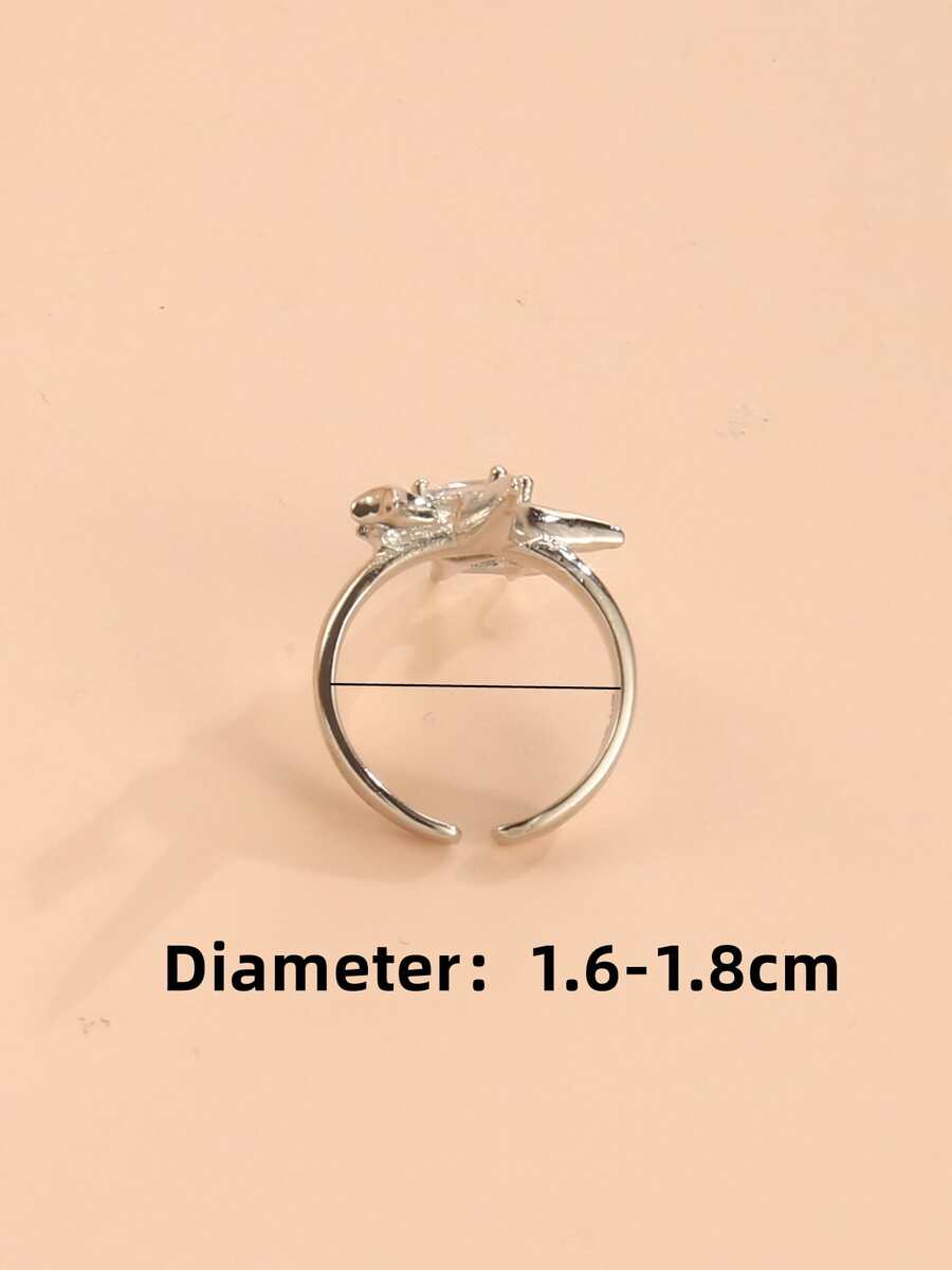 1pc Fashionable Personalized Silver Metal Star Shaped Ring Studded With ...