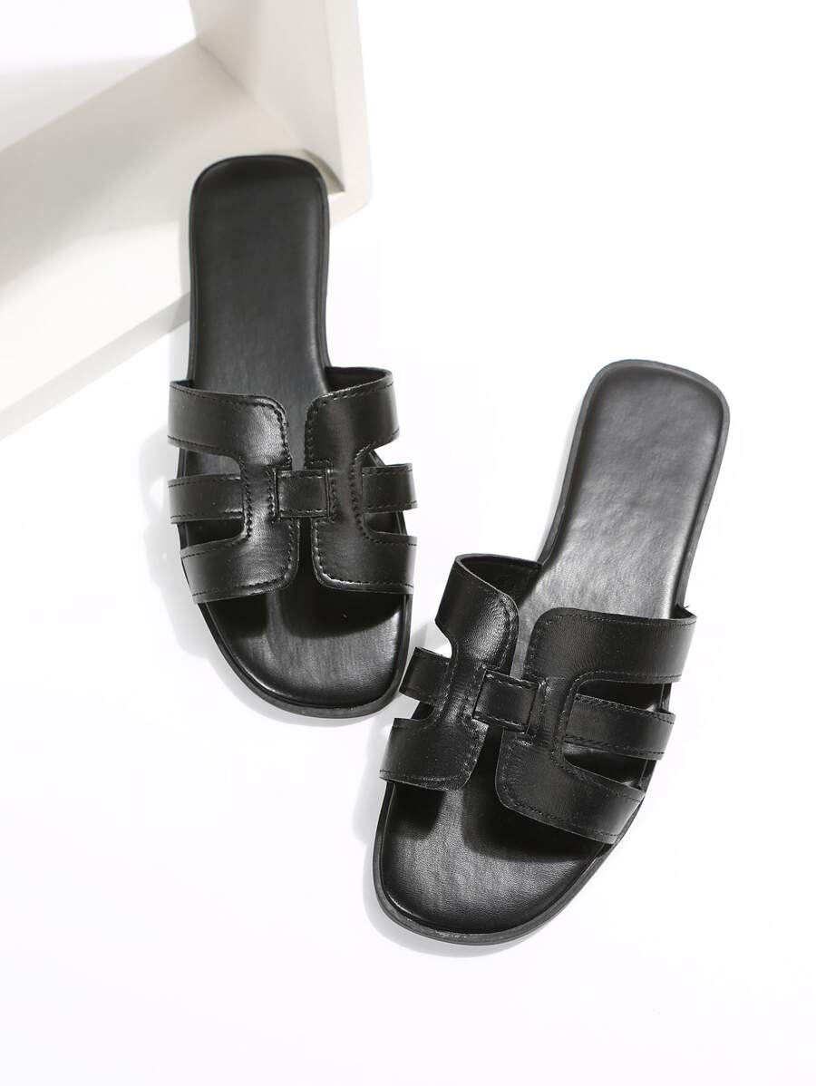 Women Braided Detail Slide Sandals, Elegant Black Slide Sandals | SHEIN USA