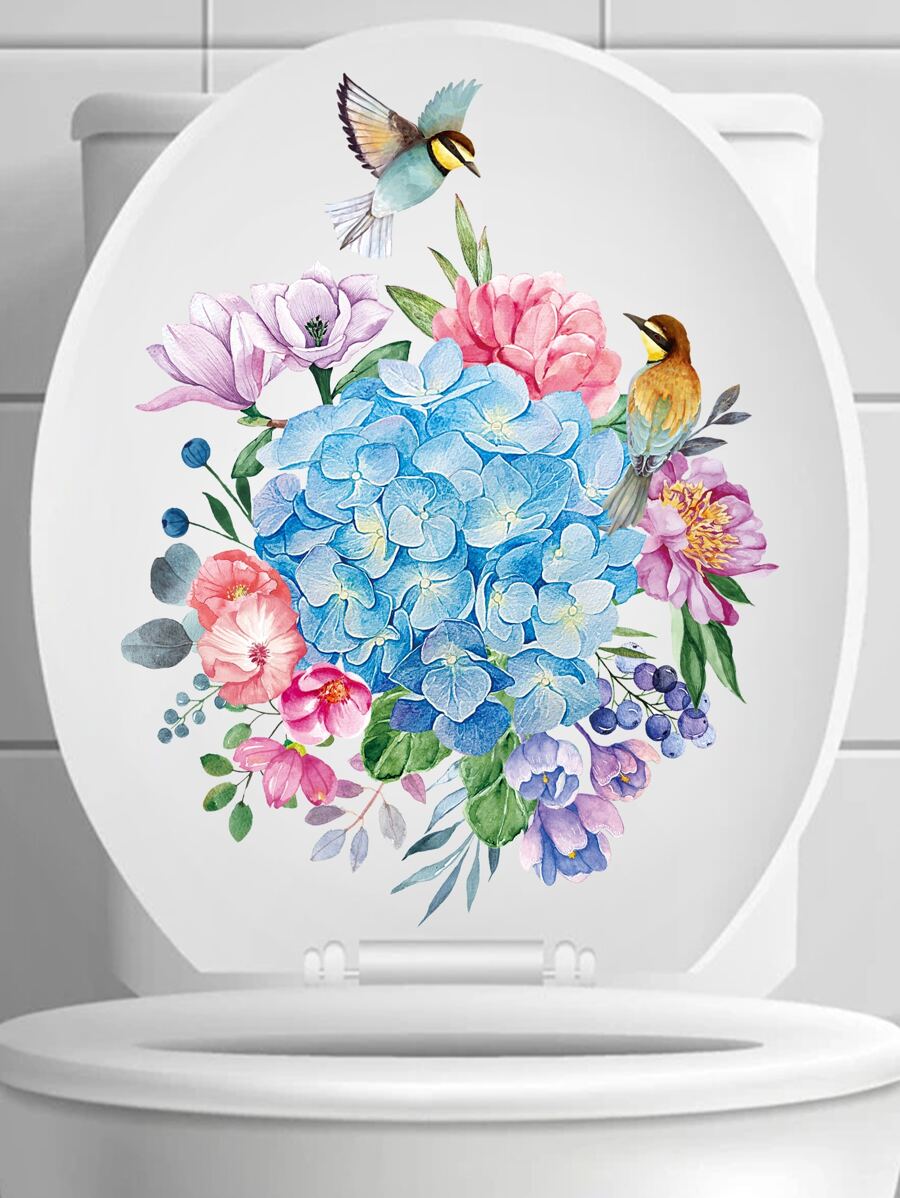 1pc Bird & Floral Pattern Toilet Lid Decal | SHEIN USA