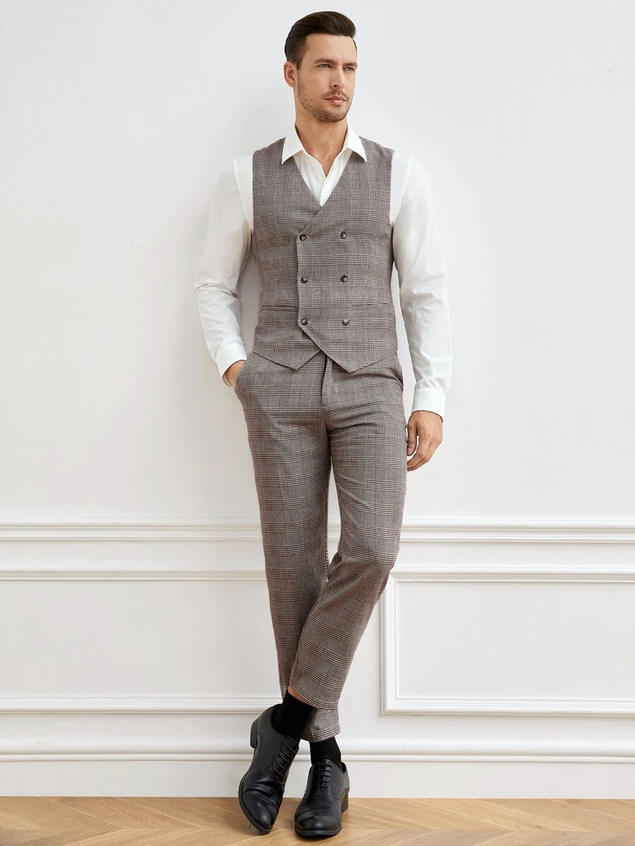 Manfinity NiteLyfe homens xadrez trespassado Colete blazer & Calças de ...