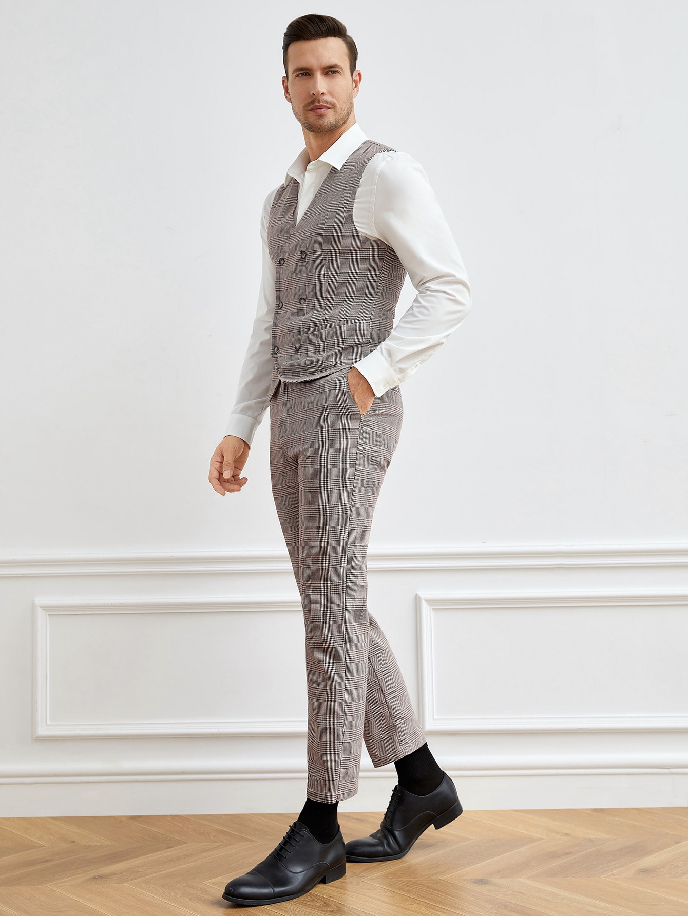 Manfinity Mode Men Cotton Plaid Double Breasted Vest Blazer & Suit ...