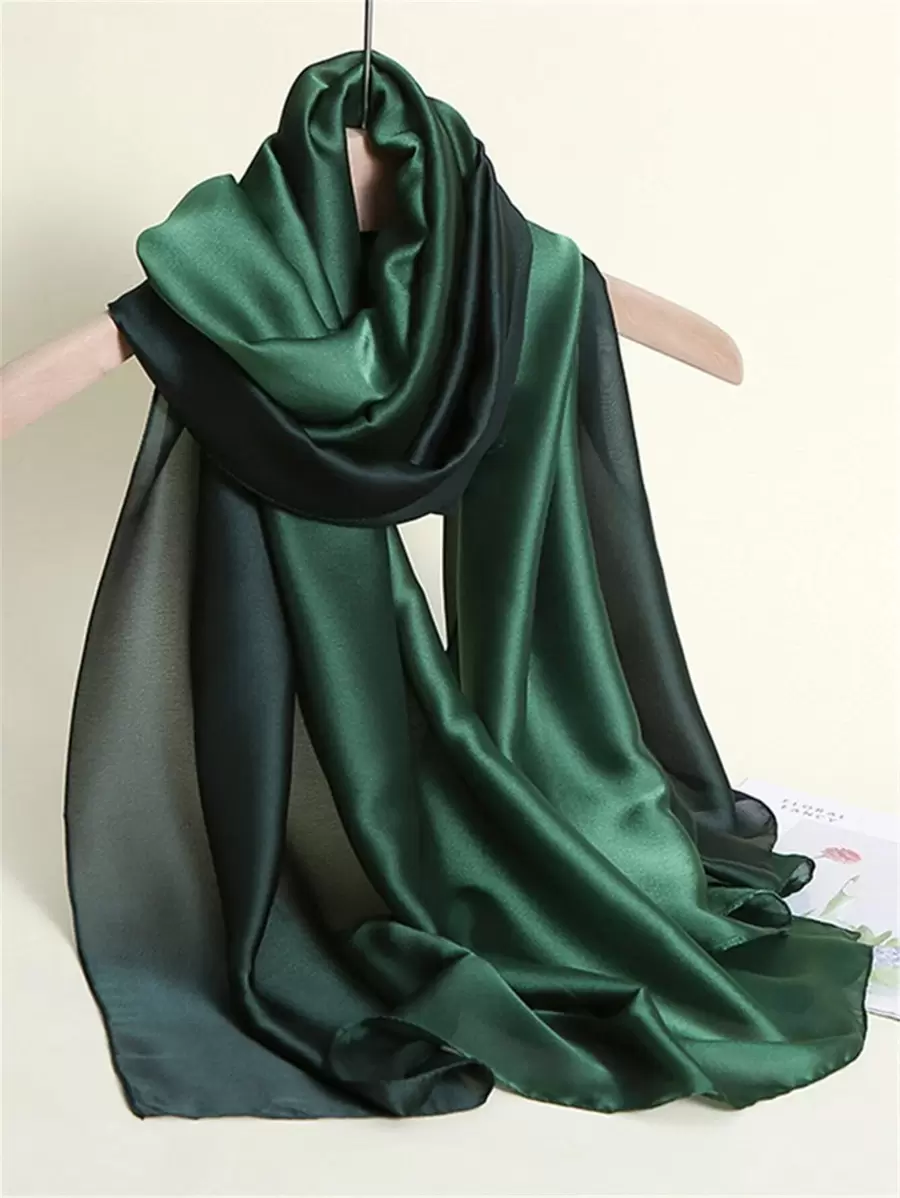1pc Women's Gradient Green Imitated Silk Scarf , Soft Neck Wrap, Sun ...