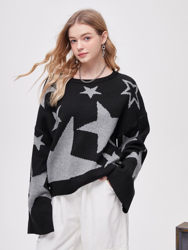 SHEIN MOD Jersey con patrón de estrella de hombros caídos | Moda de ...