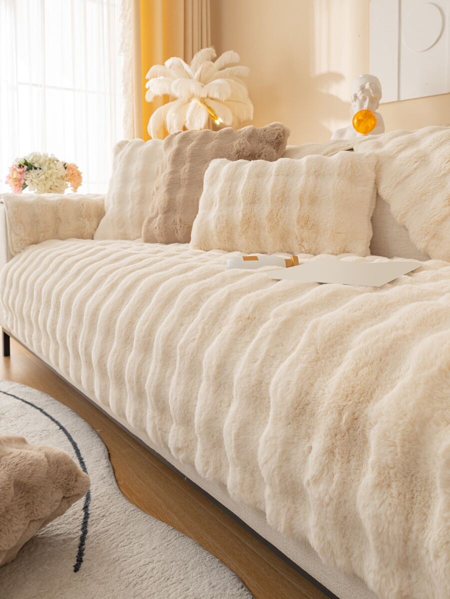 1pc Fluffy Sofa Towel,Imitation Rabbit Plush Sofa Cushion Slipcover ...
