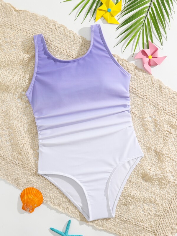 SHEIN Kids QTFun Girls Ombre One Piece Swimsuit | SHEIN