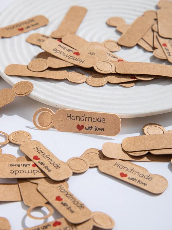 100pcs/set Paper Gift Wrapping Tag, Heart & Letter Graphic Gift Label ...