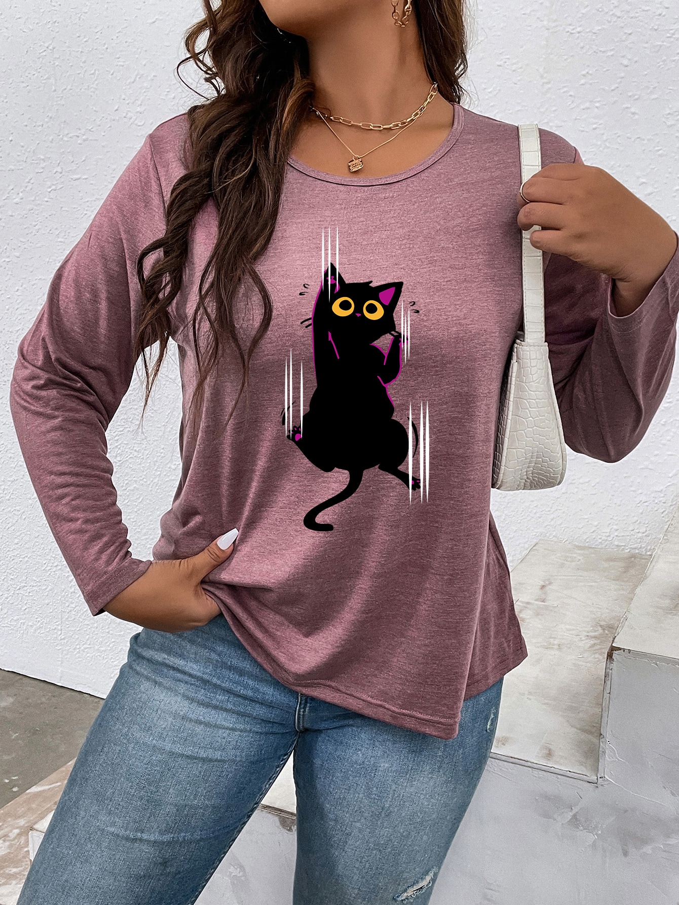 SHEIN LUNE Plus Cat Print Tee | SHEIN UK