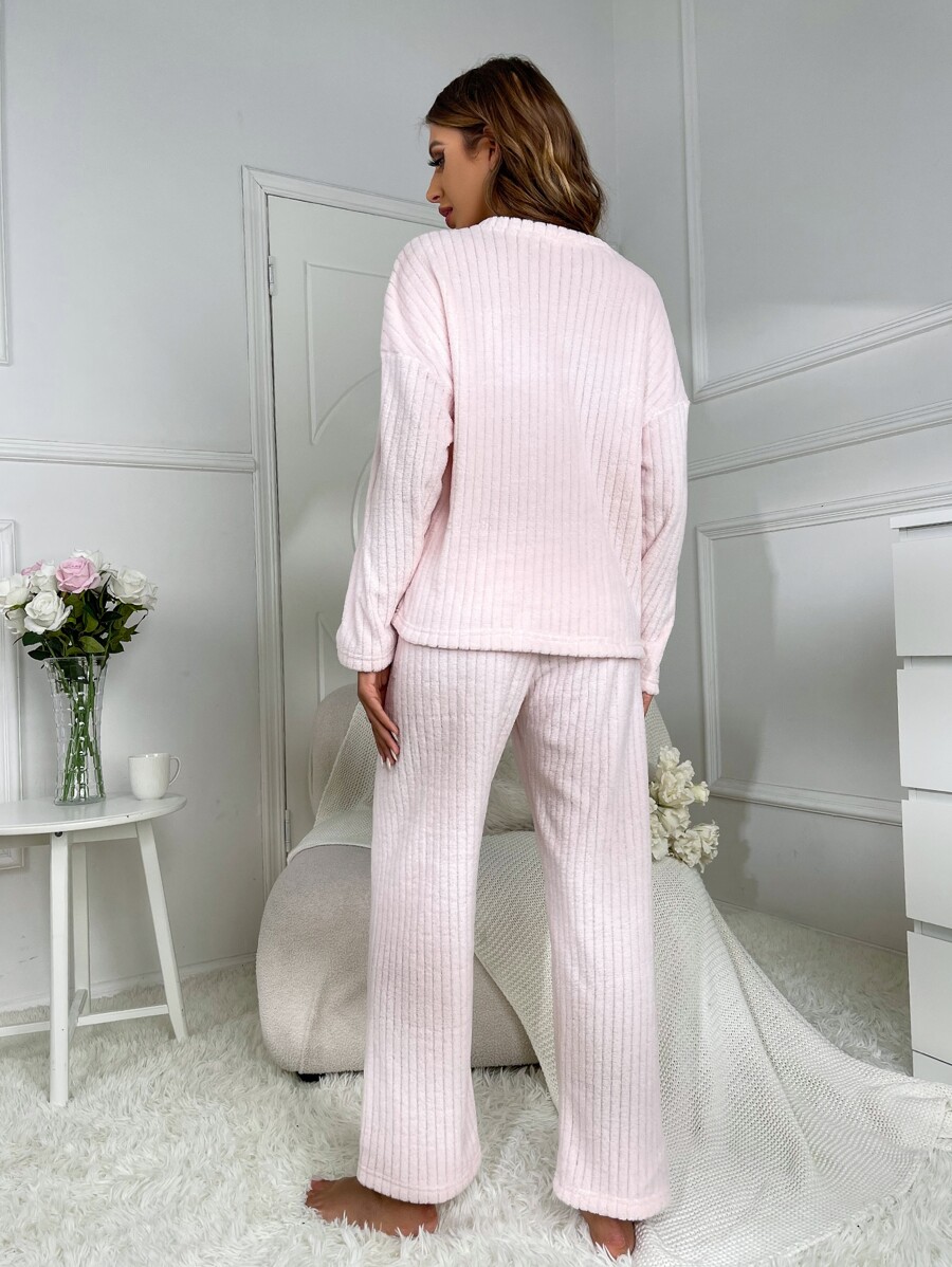 Shein CoupledUp Set homewear con bordado de letra de hombros caídos de ...