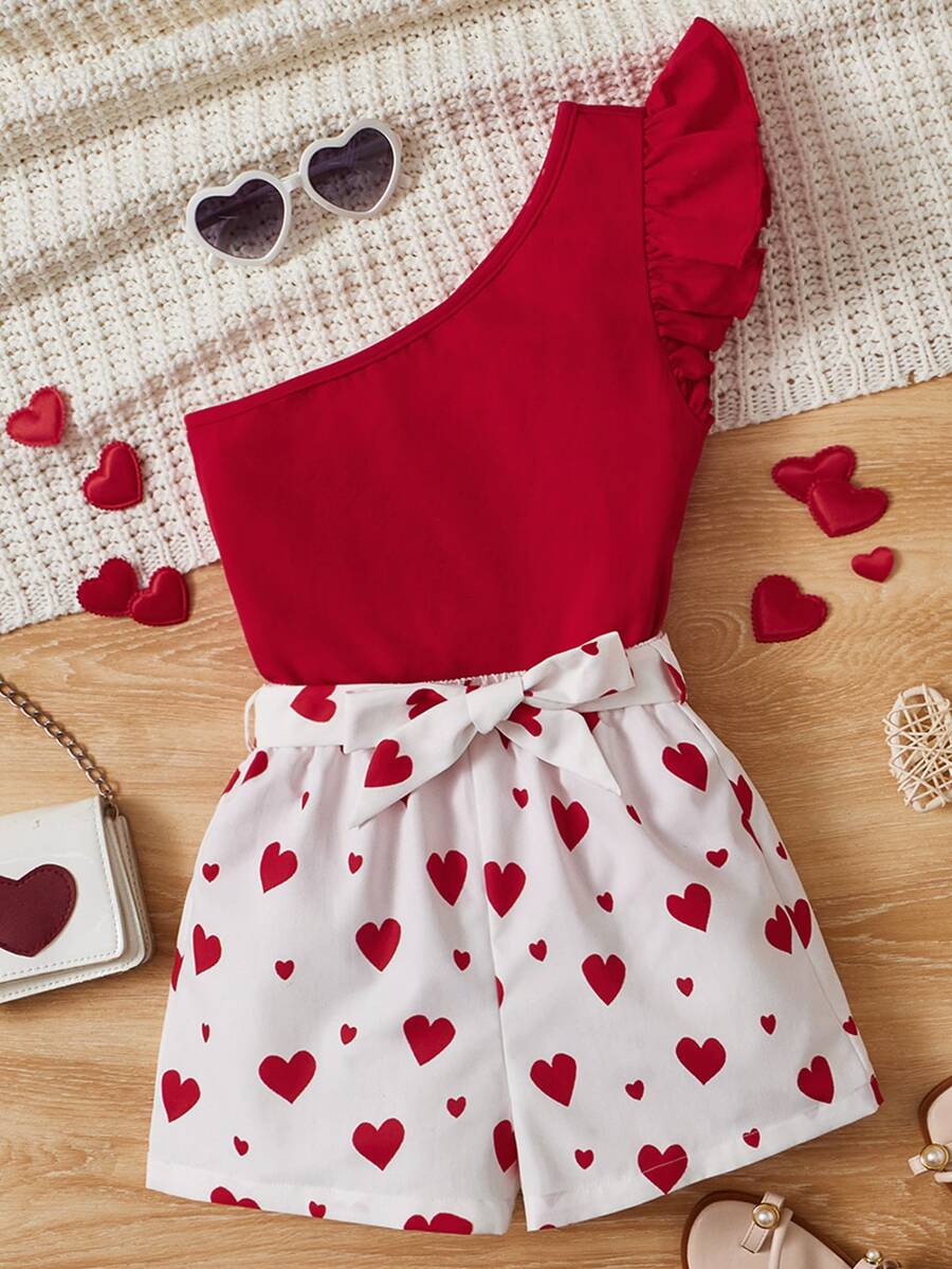 SHEIN Top De Niña Tween Con Un Hombro Con Ribete De Volantes Y ...