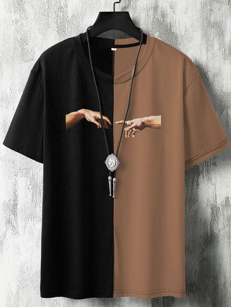 Manfinity Homme Men Hand Print Colorblock Tee | SHEIN USA