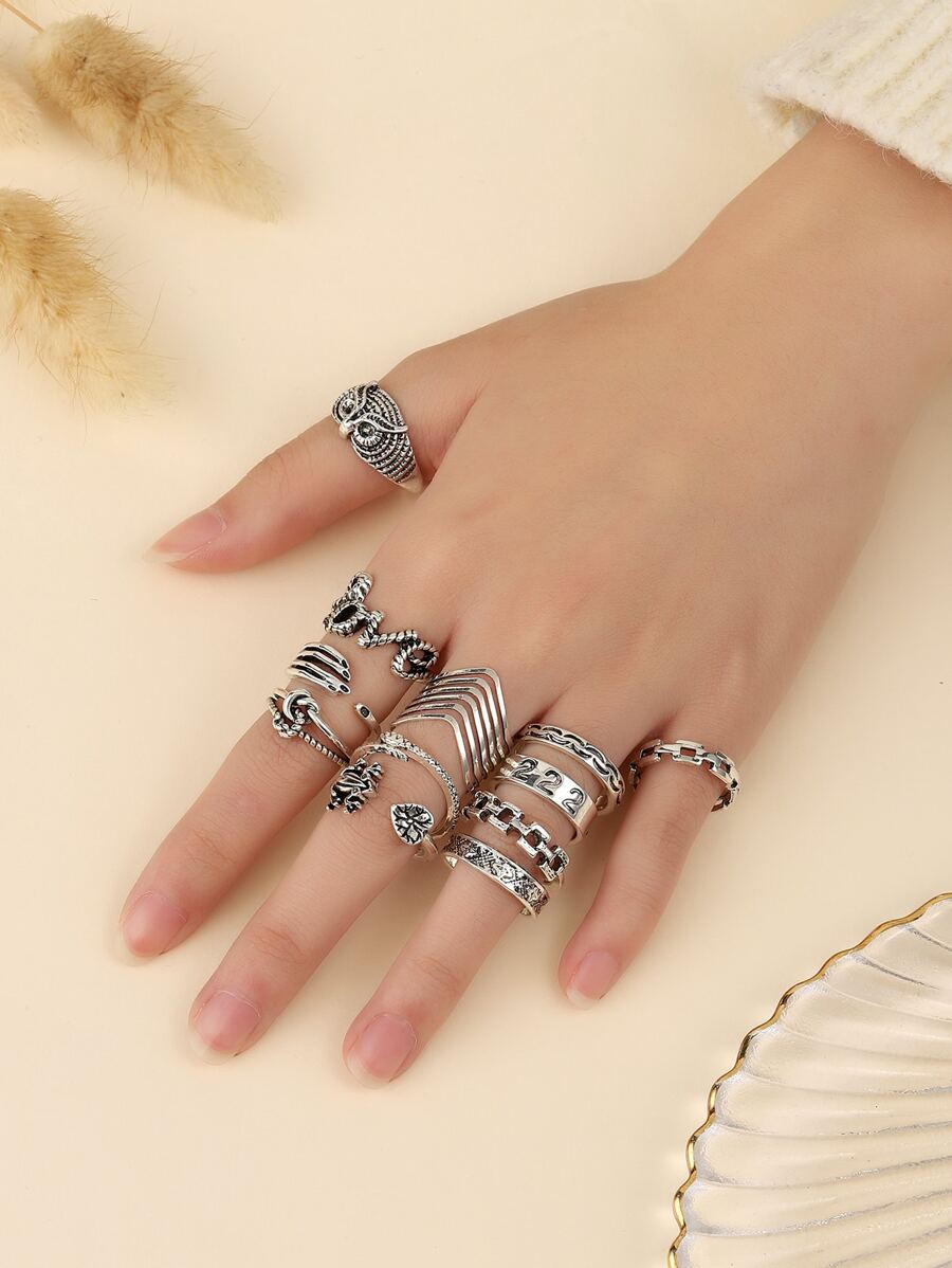 12pcs Owl & Frog Decor Ring | SHEIN USA