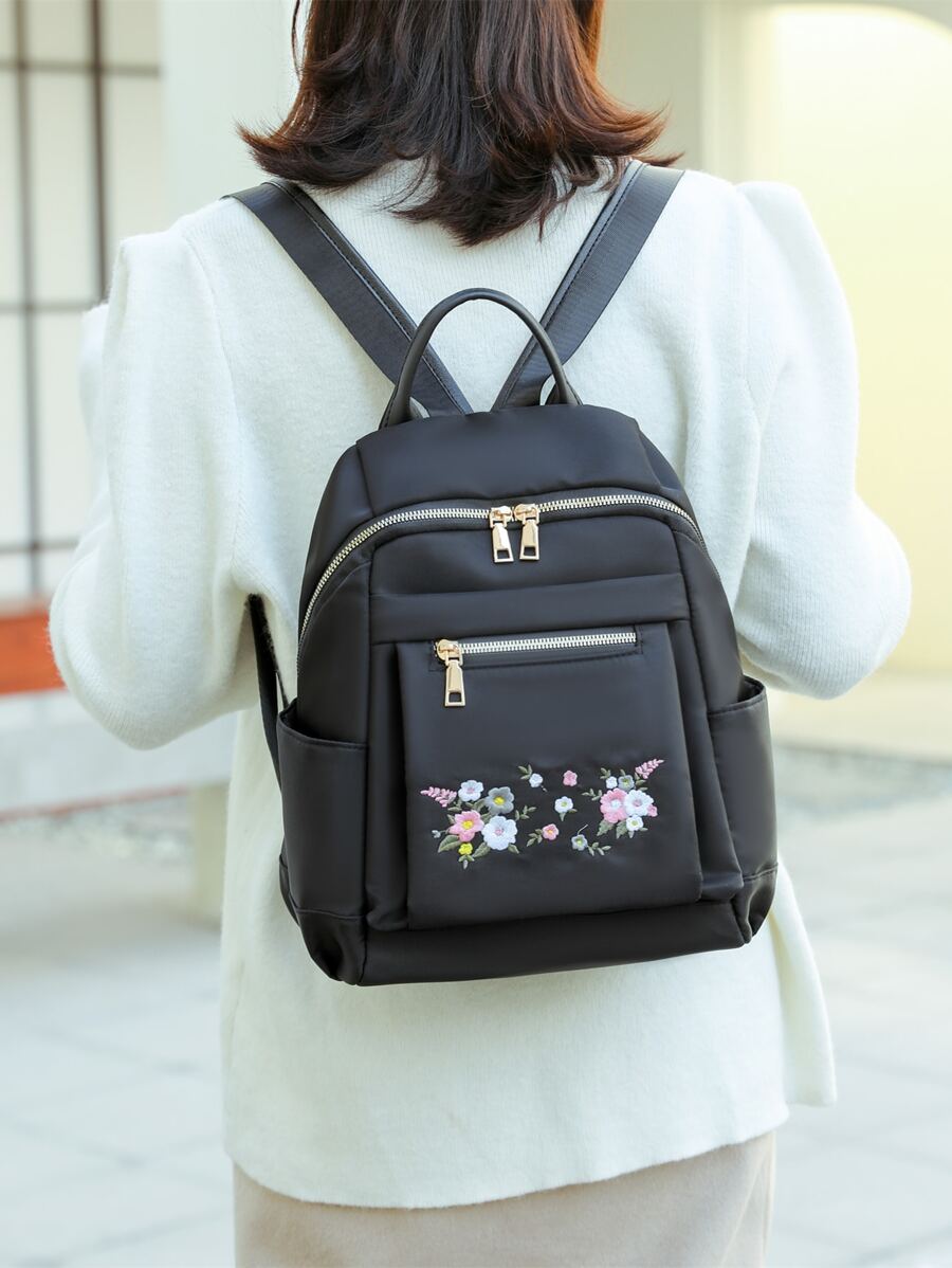 Floral Embroidered Functional Backpack | SHEIN USA