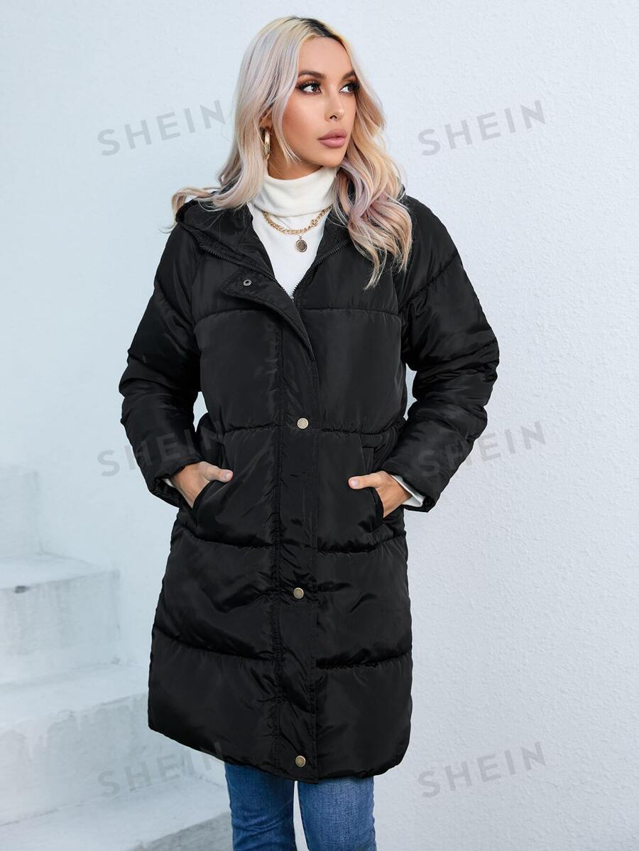 SHEIN LUNE Single Breasted Hooded Padded Coat | SHEIN UK