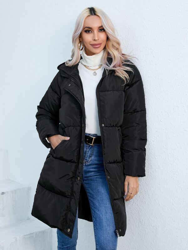 SHEIN LUNE Single Breasted Hooded Puffer Winter Coat | SHEIN USA