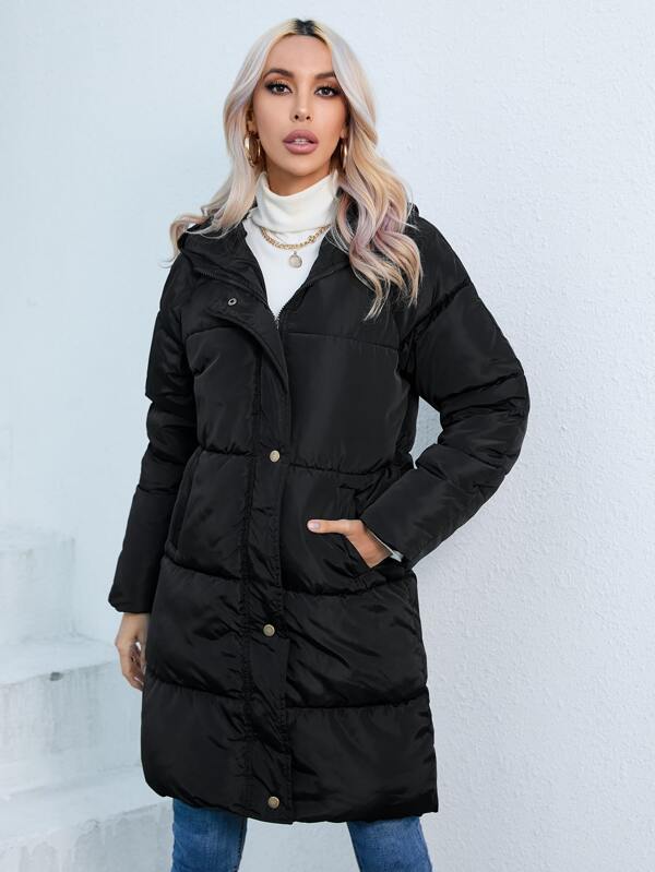 SHEIN LUNE Single Breasted Hooded Puffer Winter Coat | SHEIN USA