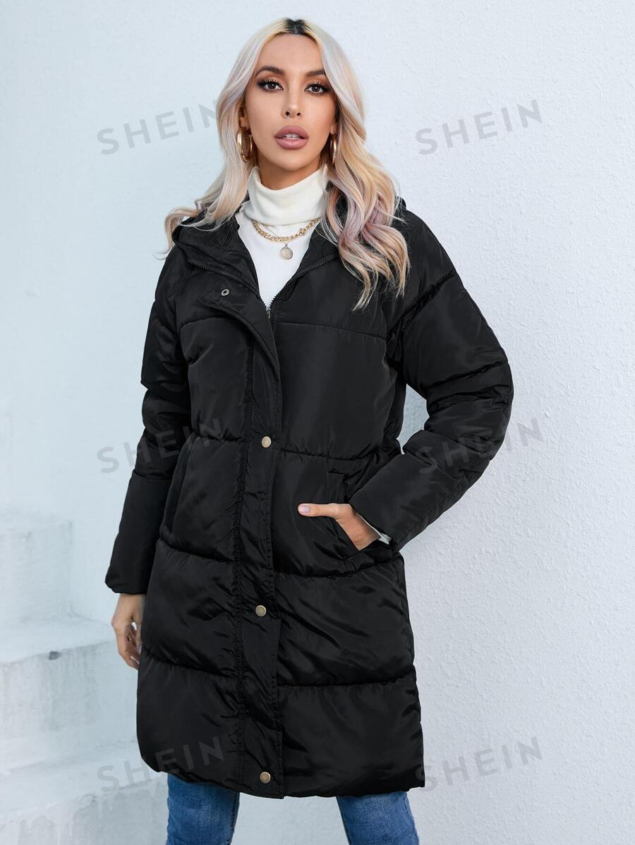 SHEIN LUNE Single Breasted Hooded Puffer Winter Coat | SHEIN UK