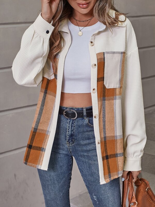 SHEIN LUNE Plaid Print Drop Shoulder Shacket | SHEIN USA