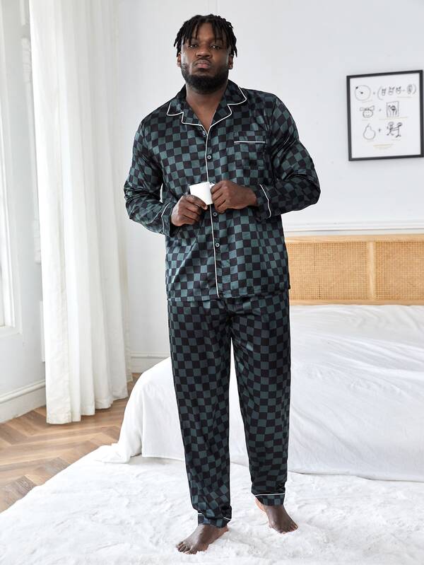 Men Checker Print Contrast Piping PJ Set for Sale Australia| New ...
