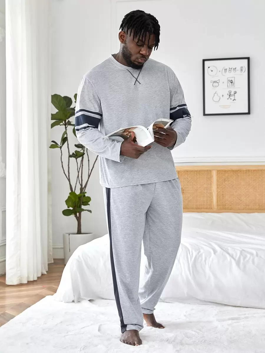 Extended Sizes Men Contrast Panel PJ Set | SHEIN USA