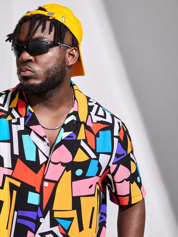 Manfinity EMRG Men Geo Print Lapel Collar Shirt | SHEIN USA