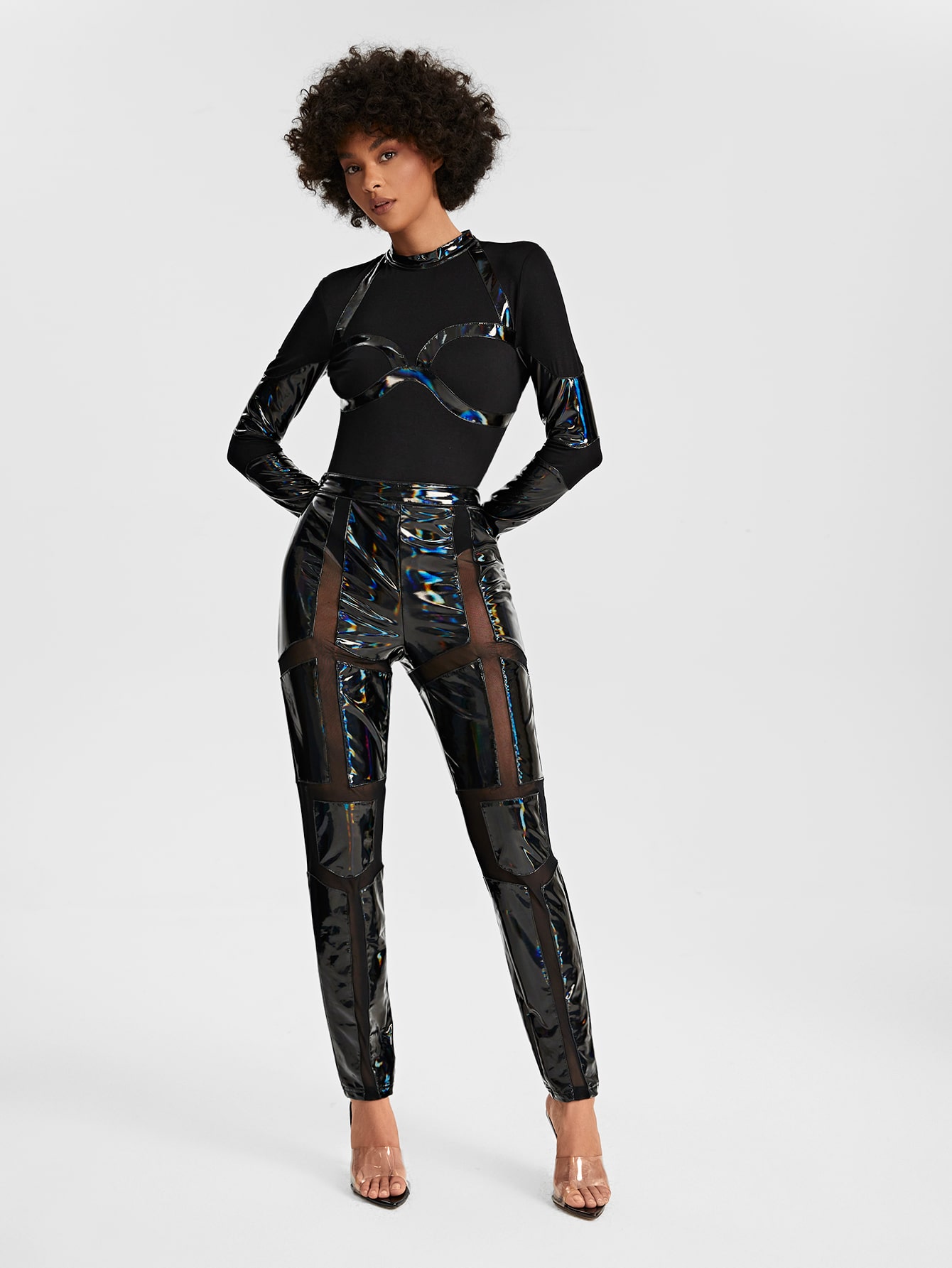 STERLING Mesh Insert Metallic Pants | SHEIN USA