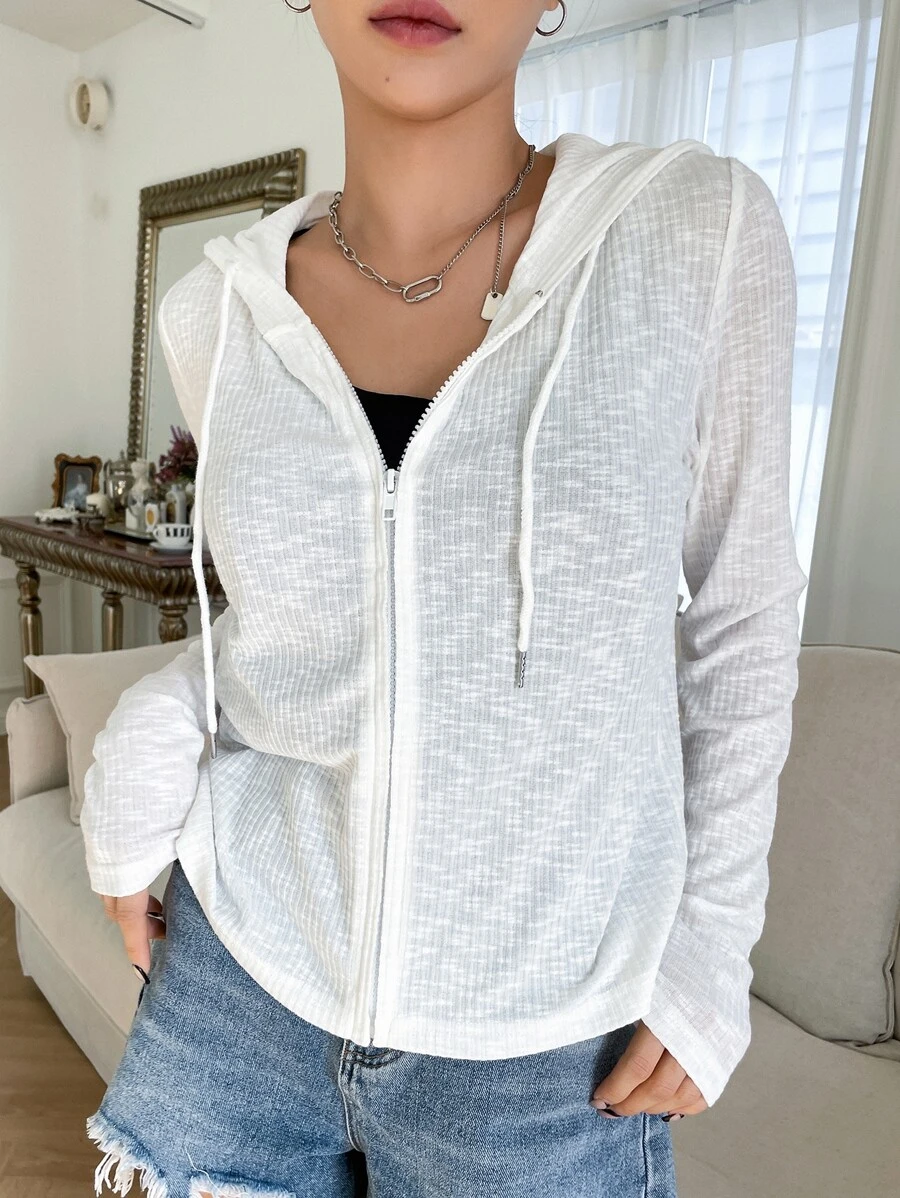 DAZY Solid Zip Up Drawstring Hoodie | SHEIN USA