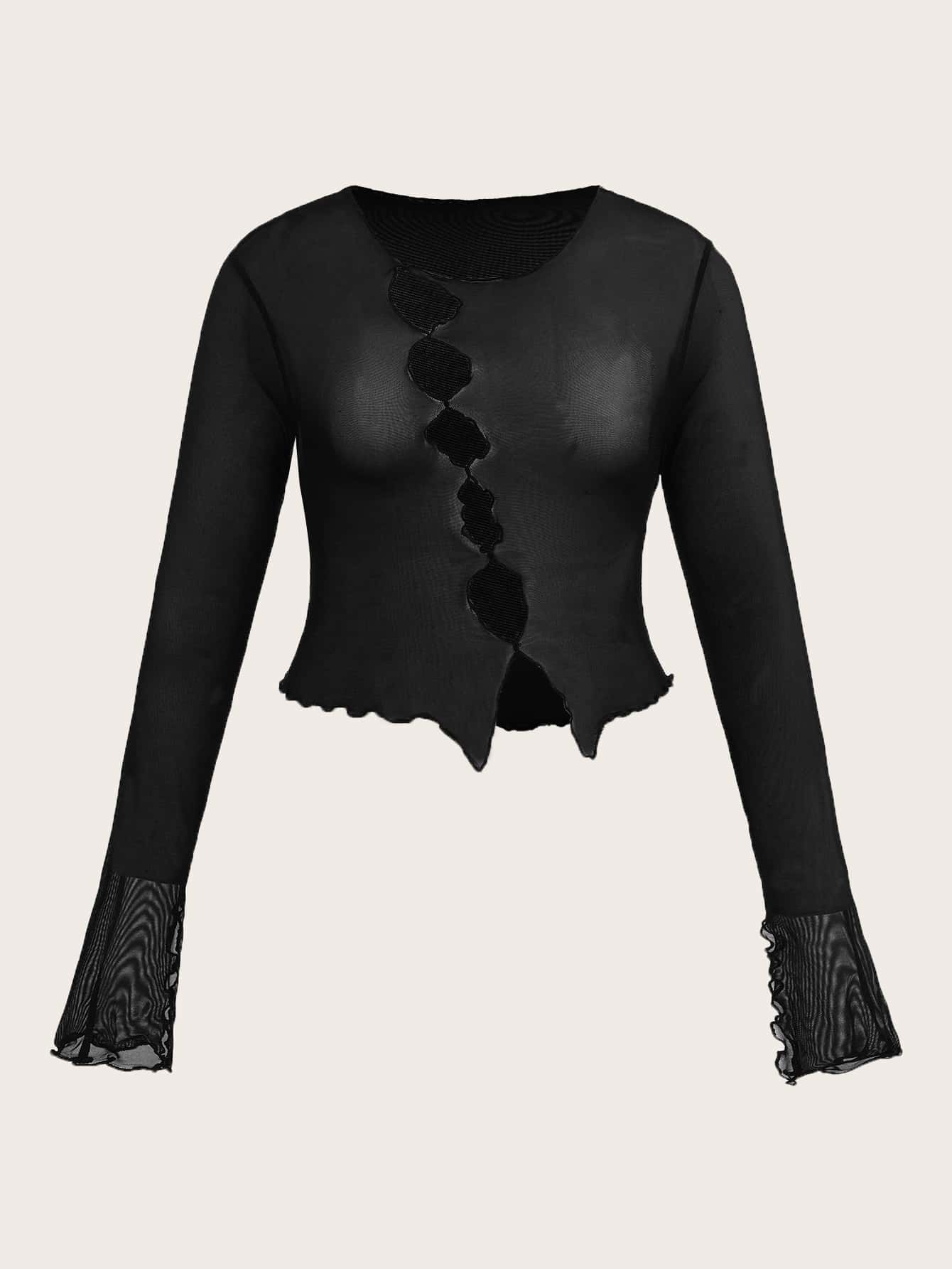 SHEIN ICON Plus Cut Out Front Sheer Mesh Top Without Bra | SHEIN USA