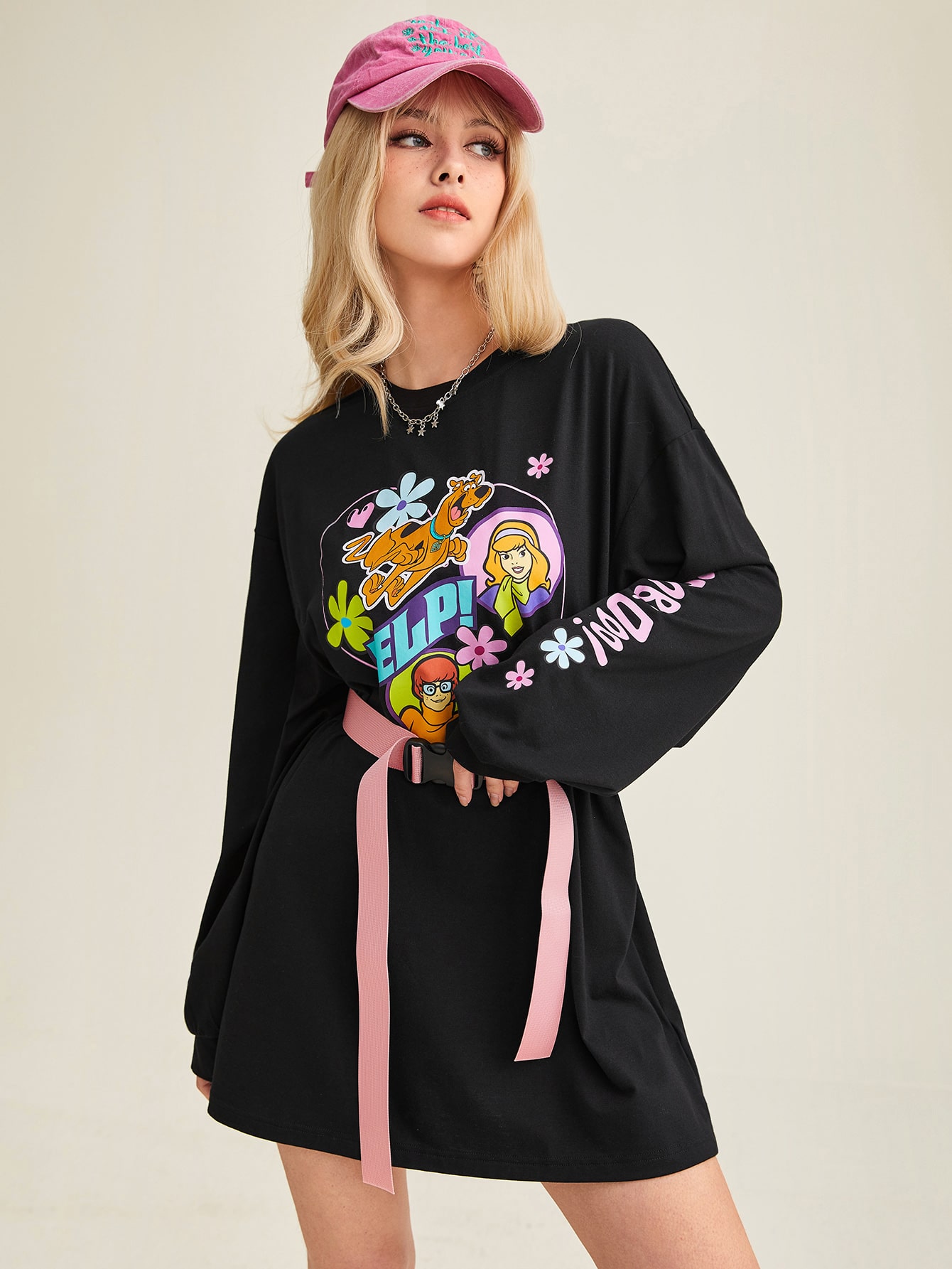SCOOBY-DOO X SHEIN Letter & Cartoon Graphic Drop Shoulder Tee Without ...