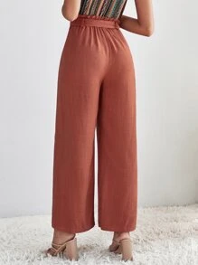 SHEIN LUNE Paperbag Waist Belted Wide Leg Pants | SHEIN USA