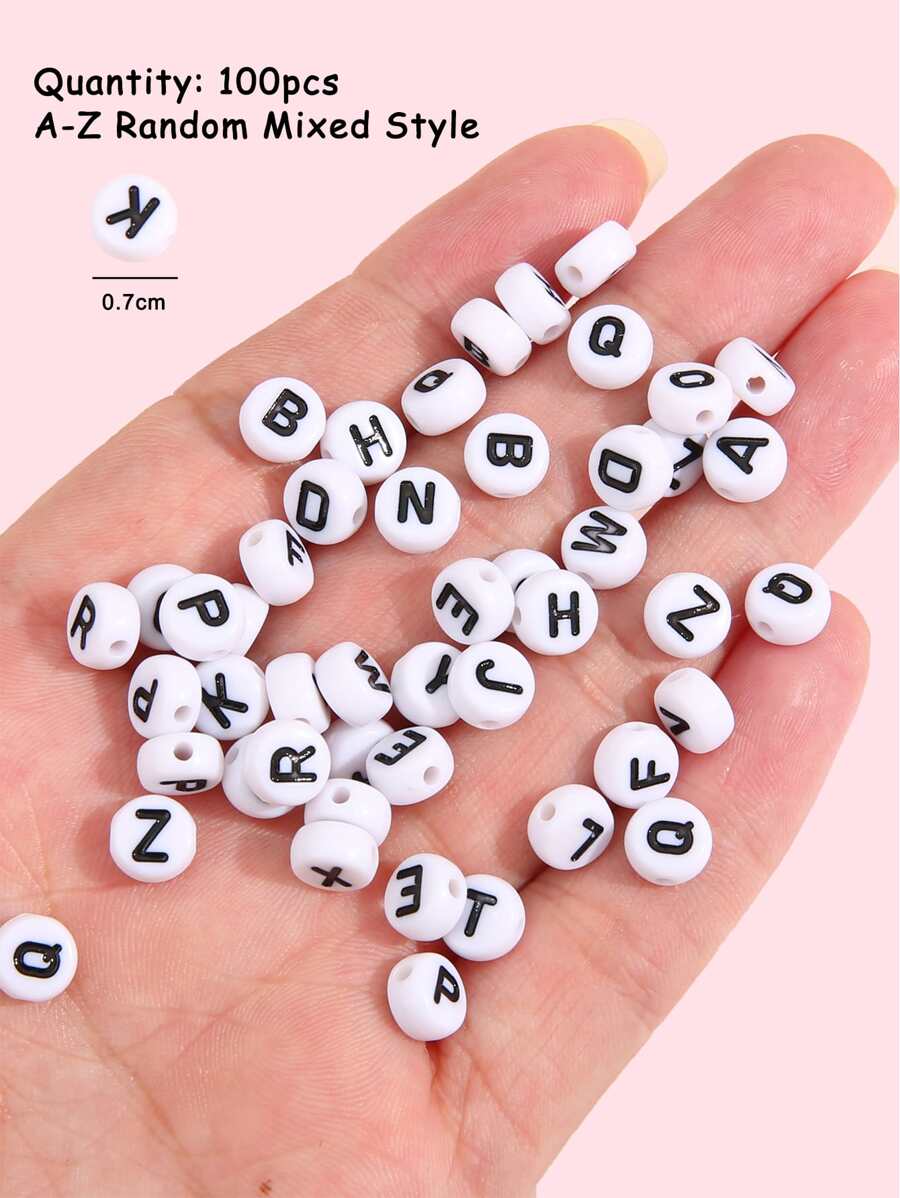 100pcs Acrylic Flat Acrylic Beads With White Background And Black ...