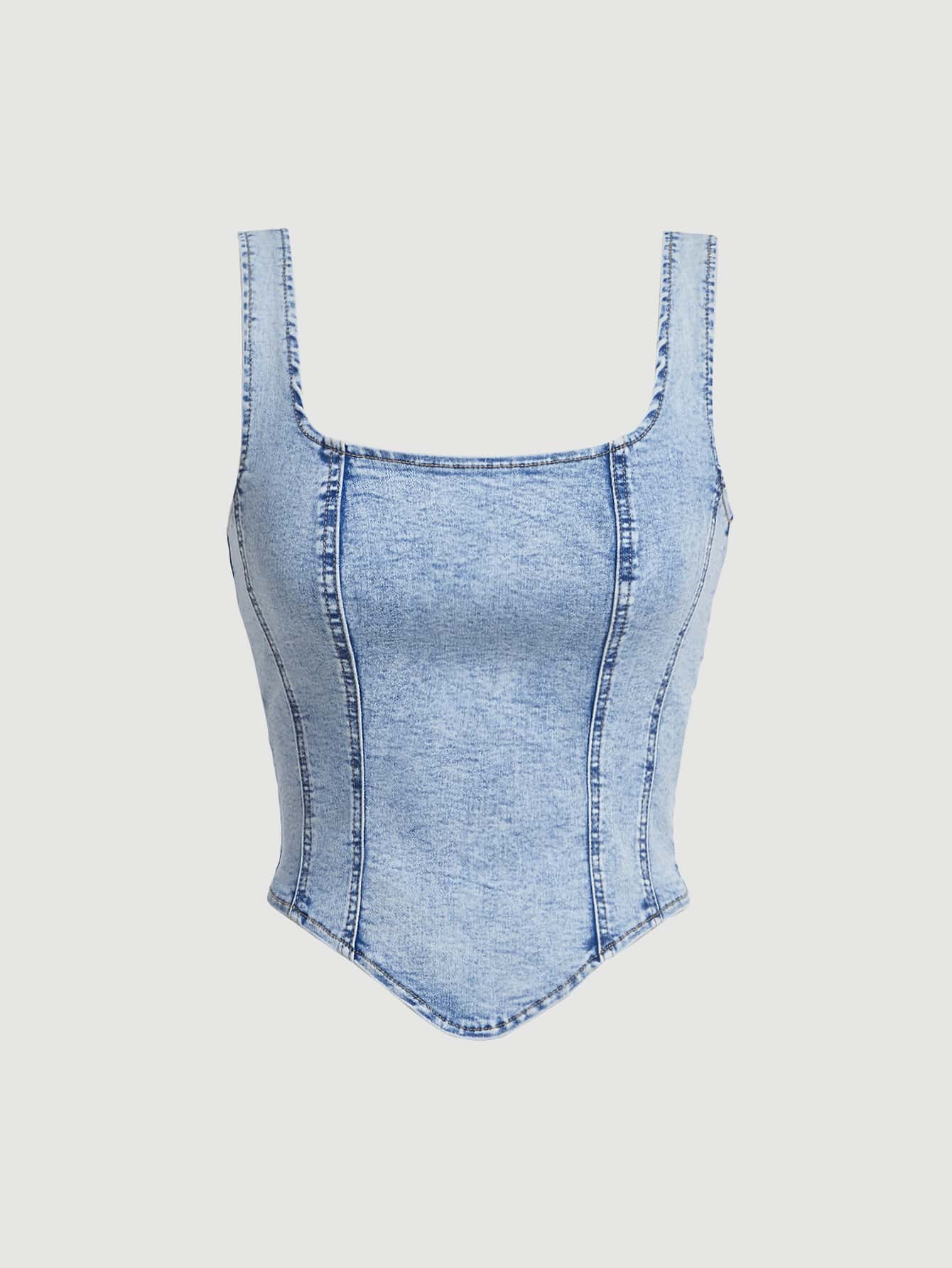 SHEIN MOD Square Neck Hanky Hem Tank Denim Top, Vintage | SHEIN USA