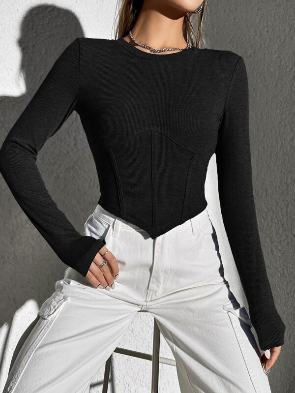 Shein Ezwear تي شيرت موحدة اللون حافة منديل شي إن