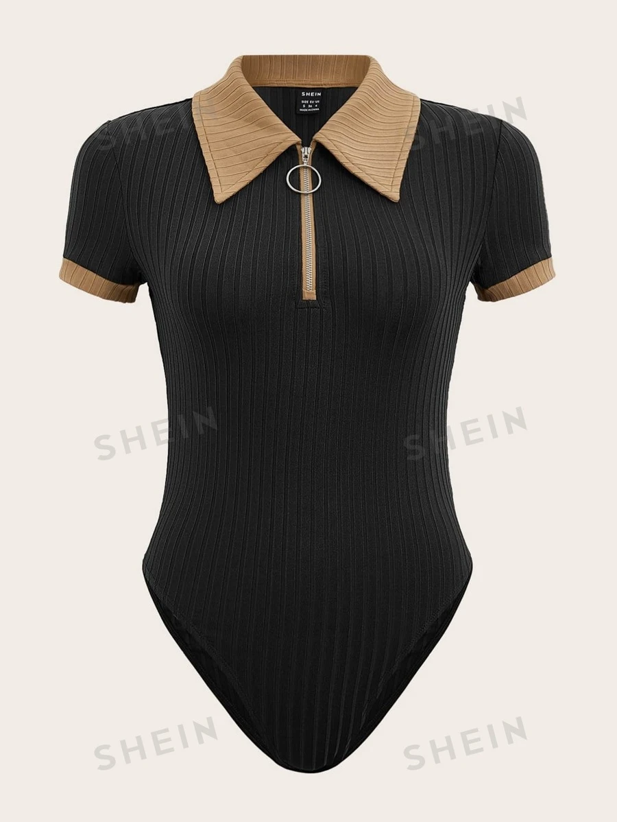 SHEIN EZwear Body de cuello en contraste con cremallera cuarta | Moda ...