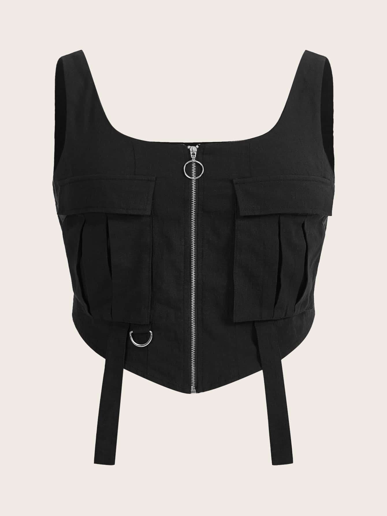 SHEIN EZwear Plus Zip Up Flap Pocket Tank Top | SHEIN USA