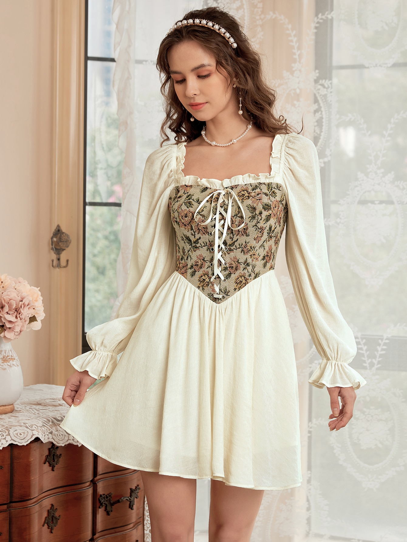 SHEIN MOD Robe fleuri en jacquard à œillets à lacets à plis | Mode en ...