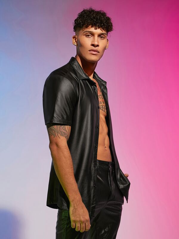 Manfinity Fever City Men Solid Button Front Shirt | SHEIN UK