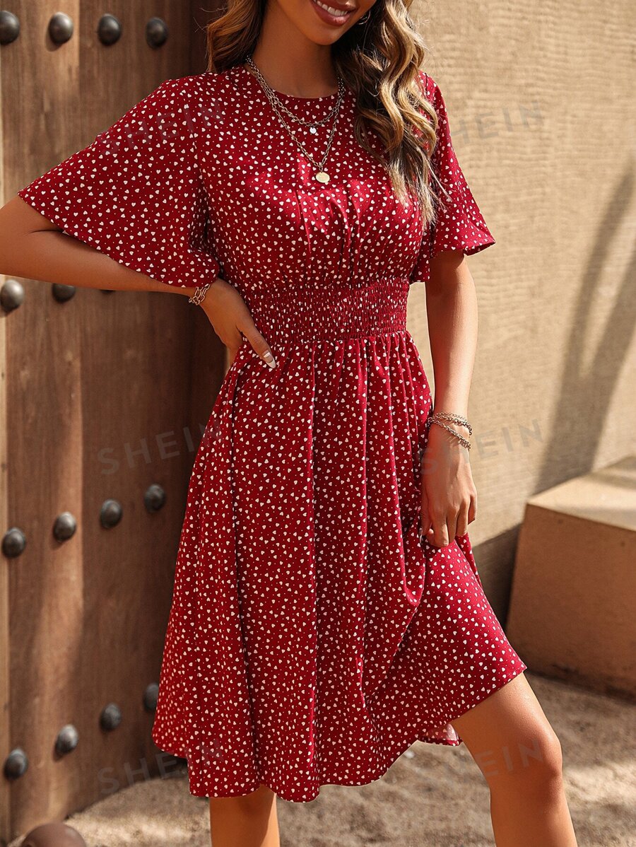 Shein Vcay Confetti Heart Print Butterfly Sleeve Dress Shein Uk
