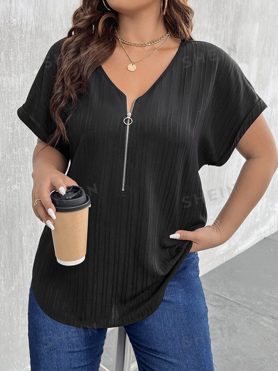 Shein Lune Plus Half Zip Batwing Sleeve Blouse Shein Uk