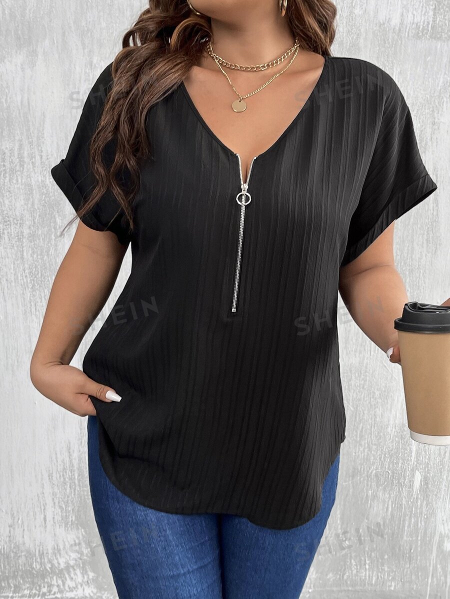 Shein Lune Plus Half Zip Batwing Sleeve Blouse Shein Uk