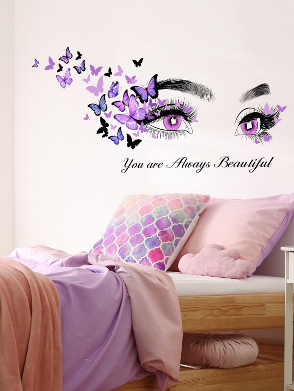 1pc Butterfly & Figure Graphic Wall Sticker, Modern Self Adhesive Wall ...