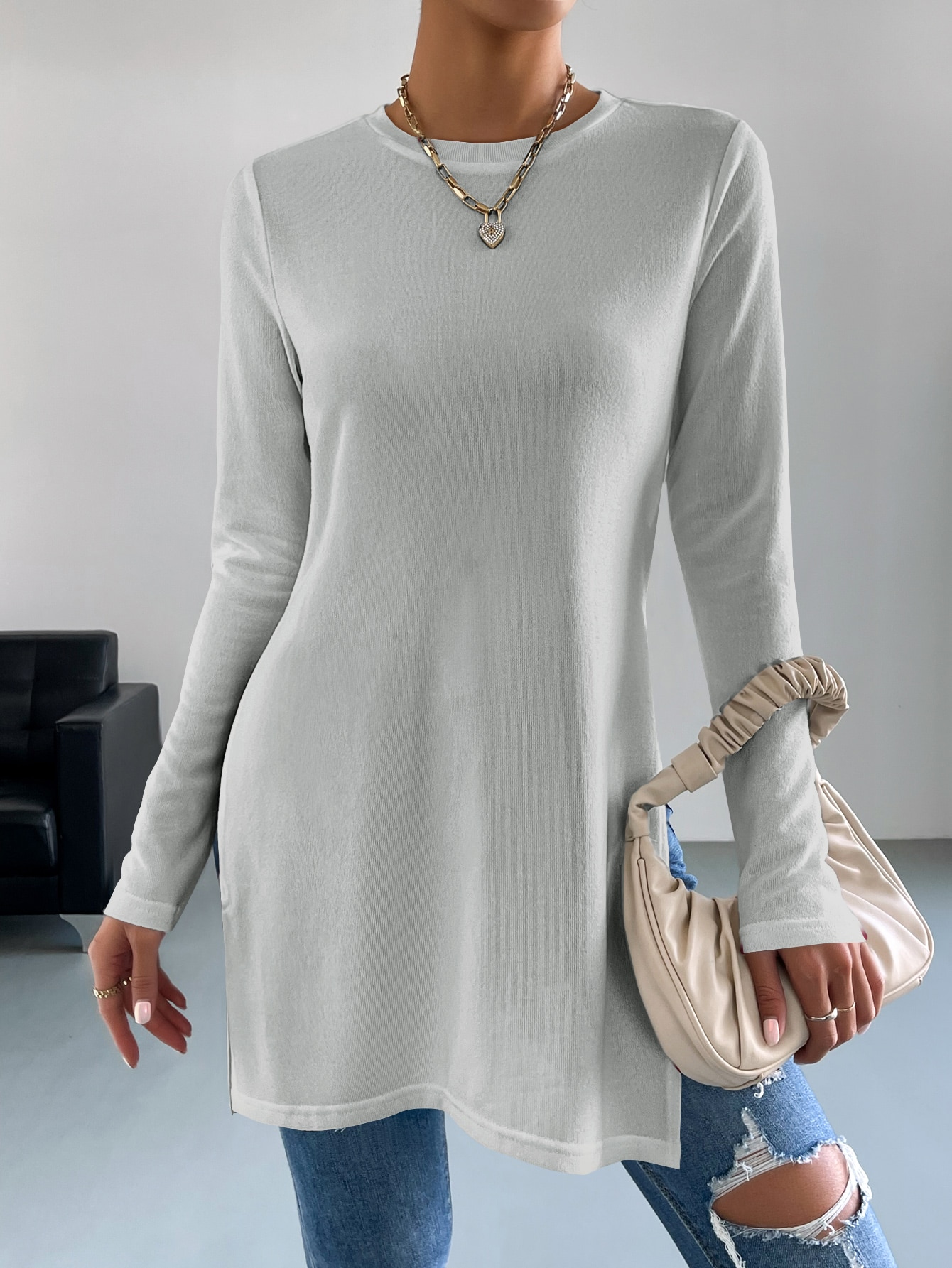 SHEIN Essnce Solid Split Hem Tee | SHEIN USA