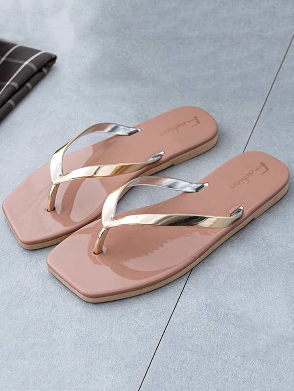 Chanclas de color metálico de dedo | Moda de Mujer | SHEIN México